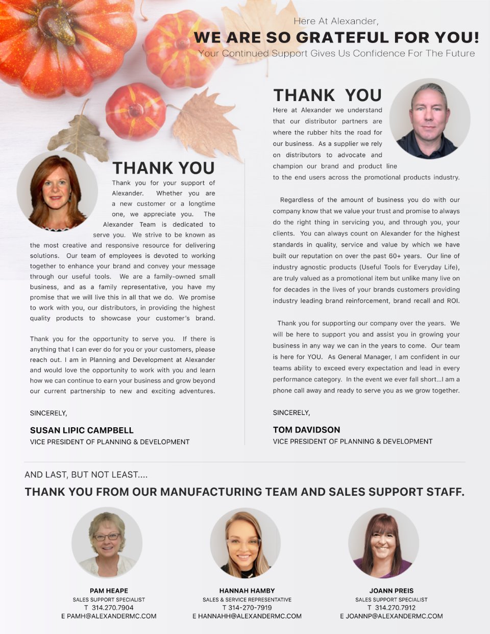 Thank You - Alexander Manufacturing Promotional Products